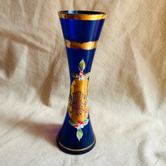 Unbranded | Accents | Cobalt Blue Vase With Tru Fouchi Floral Design ...